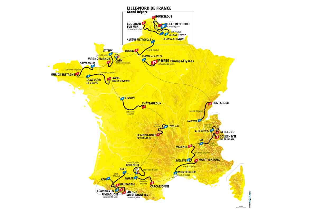 Die Strecke der Tour de France 2025 – alle 21 Etappen mit Profil und Karte - cyclingmagazine ...